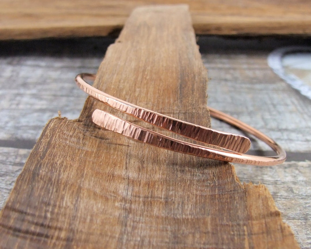 Copper Overlap Bangle, Hand Forged Line Textured Copper Wrap Bangle ...