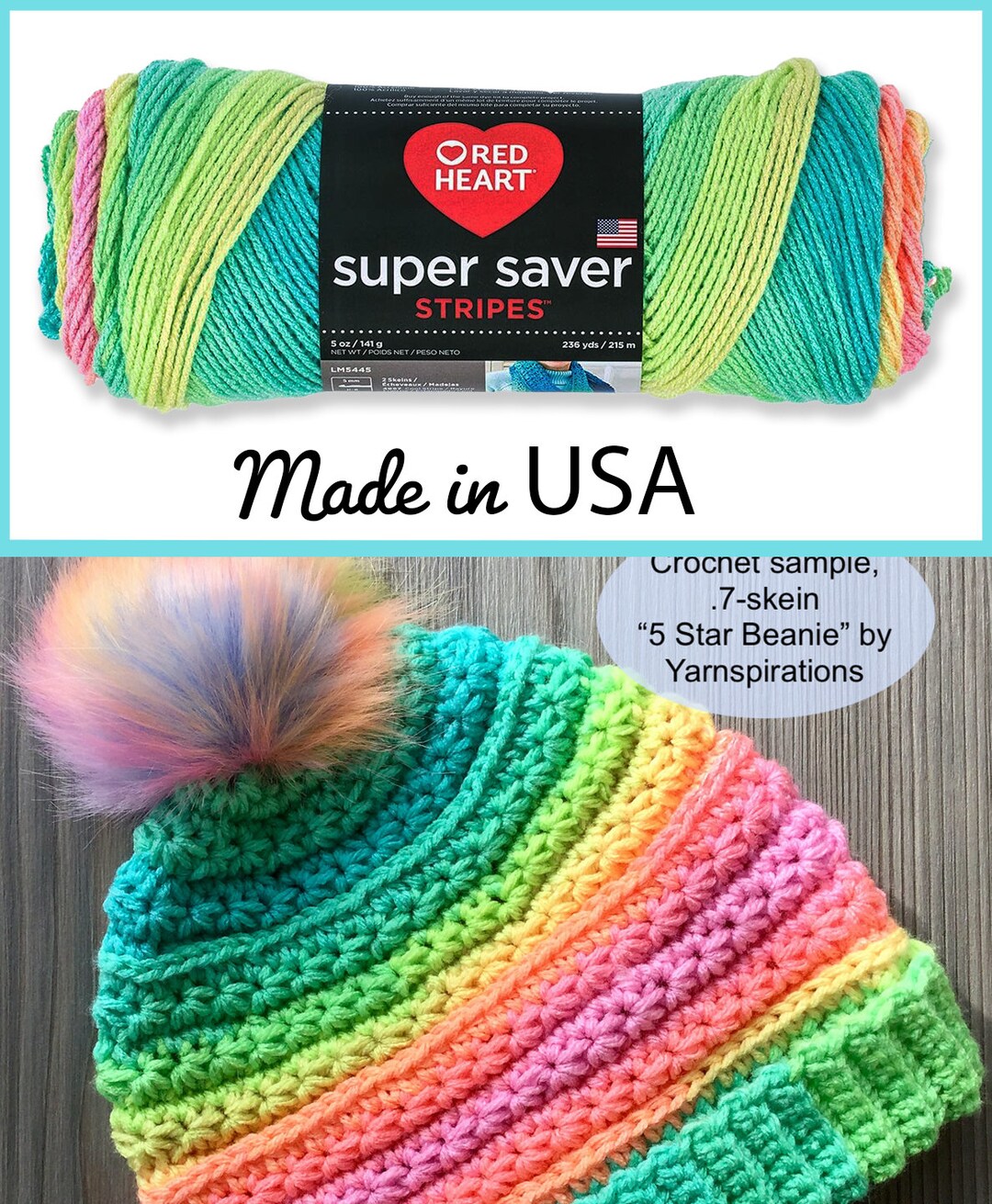 Retro Stripe Made in USA! Red Heart Super Saver Retro Stripe Yarn ...