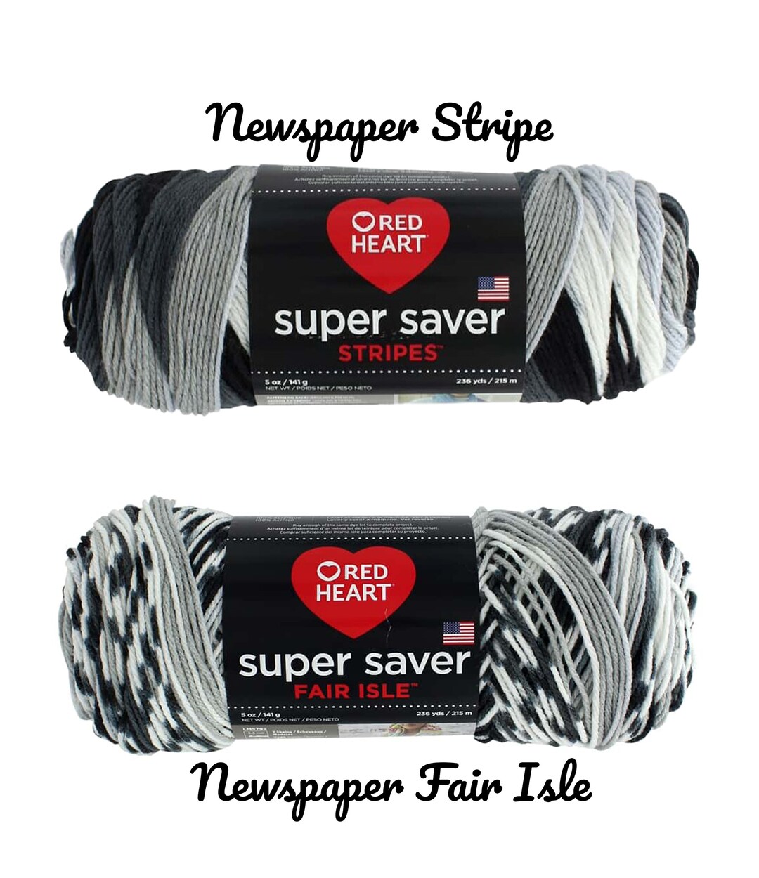Newspaper Stripe or Newspaper Fair Isle, 5oz Red Heart Super Saver ...