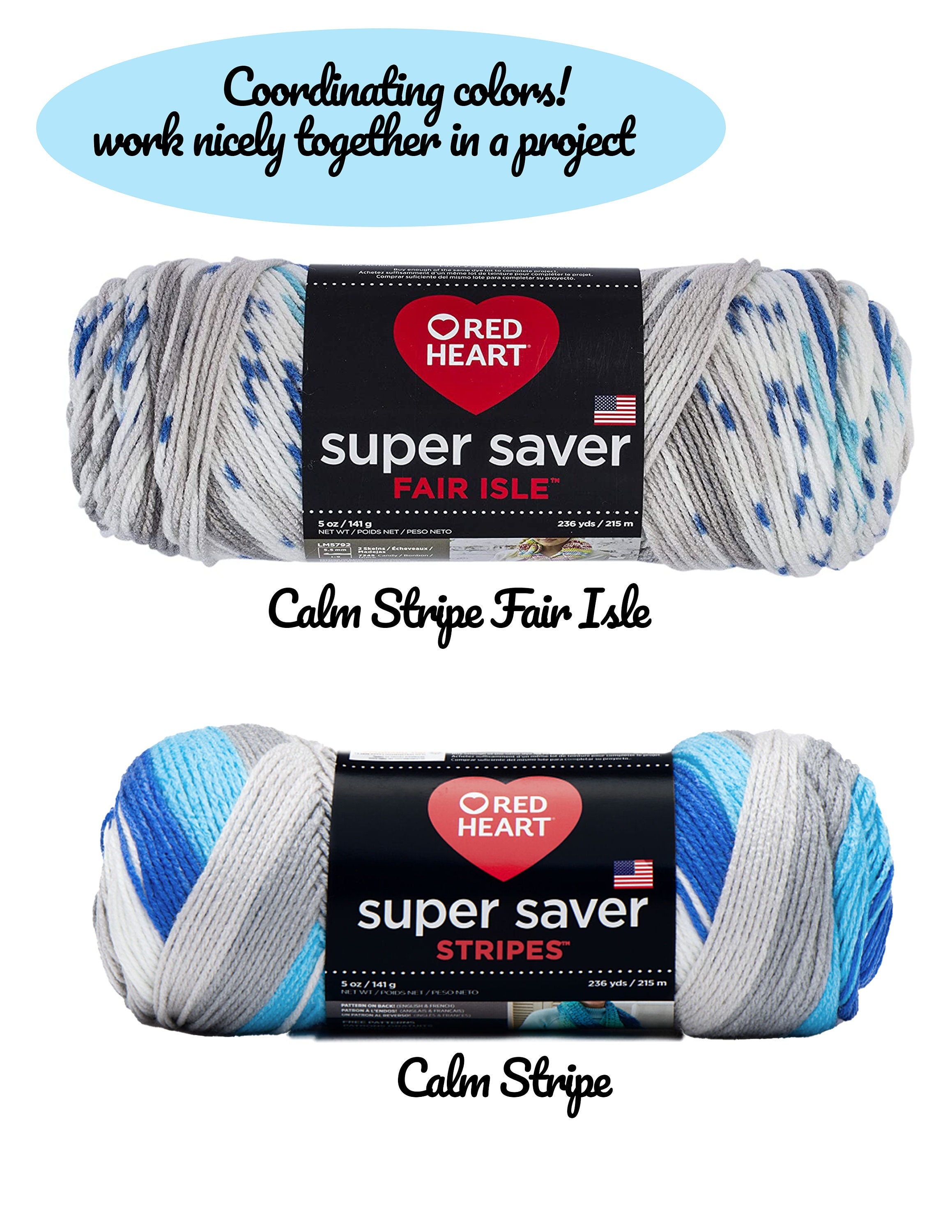 Calm Stripe / Calm Stripe Fair Isle Red Heart Super Saver - Etsy