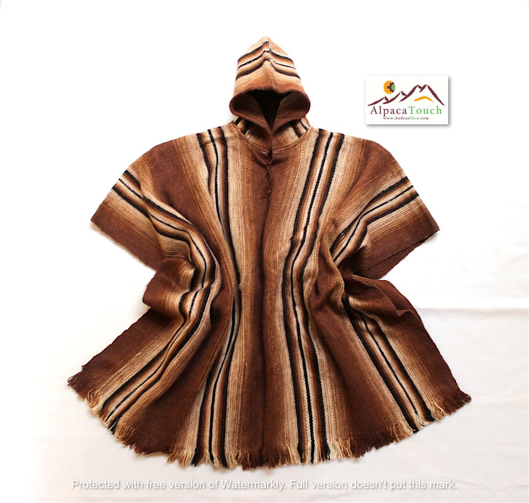 Poncho à capuche homme en laine d'alpaga et lama léger et chaud dans ...
