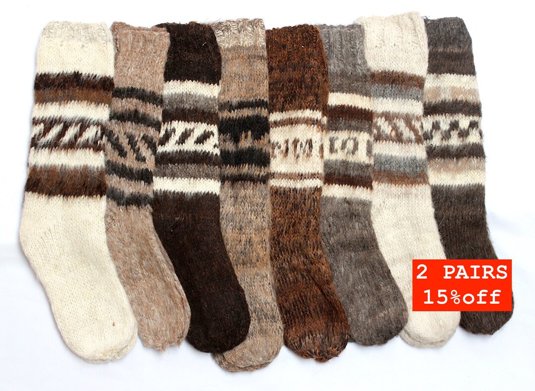 2 PAIRS SALE 20% OFF Hand Knitted Bolivian Peruvian Alpaca Yarn Rustic ...