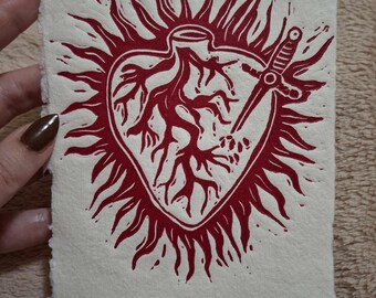 Linocut Print of the Sacred Heart - Etsy UK