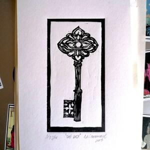 Original Linocut Print the Key - Etsy