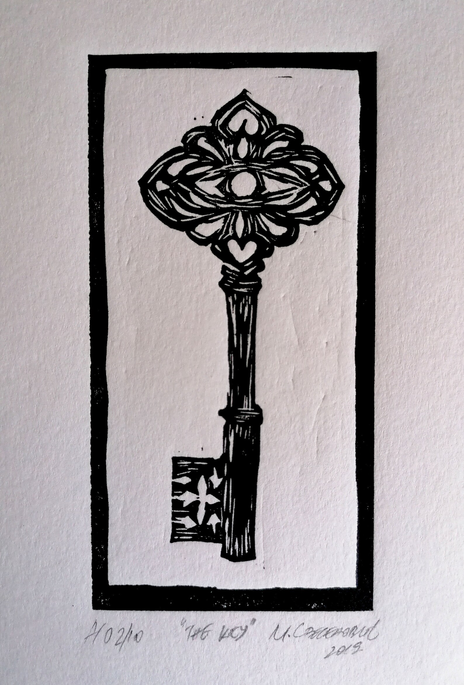 Original Linocut Print the Key - Etsy