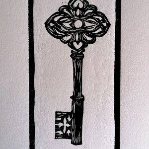 Original Linocut Print the Key - Etsy