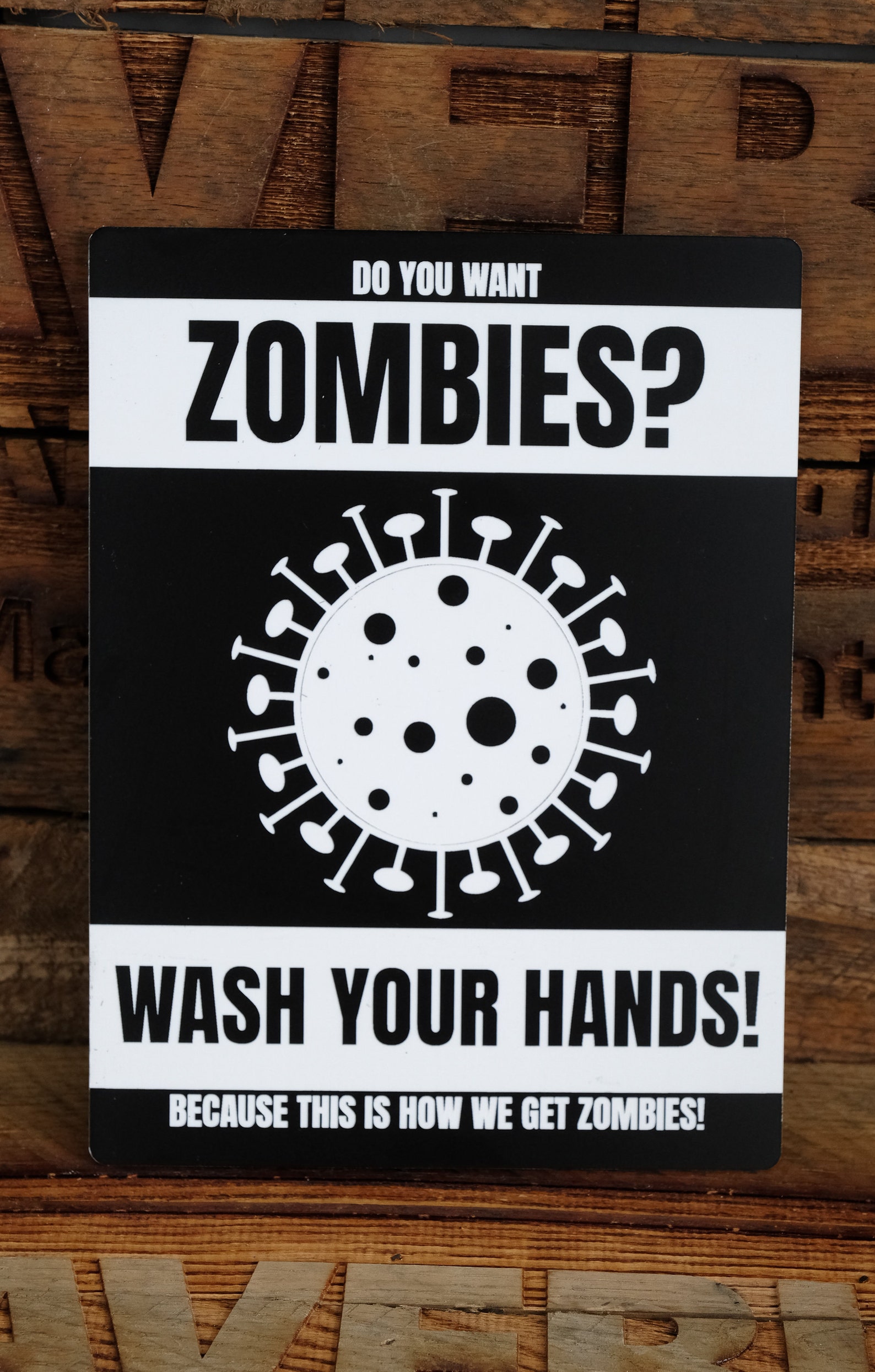 Zombie Bathroom Sign Black L Wash Your Hands L Wall Hanging L Business ...