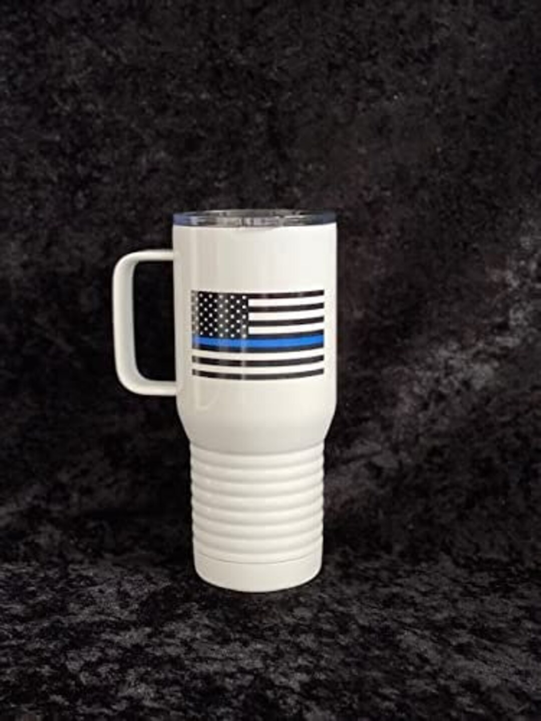 Thin Blue Line Flag Police Officer 20 Oz. Travel Tumbler Mug W/handle ...