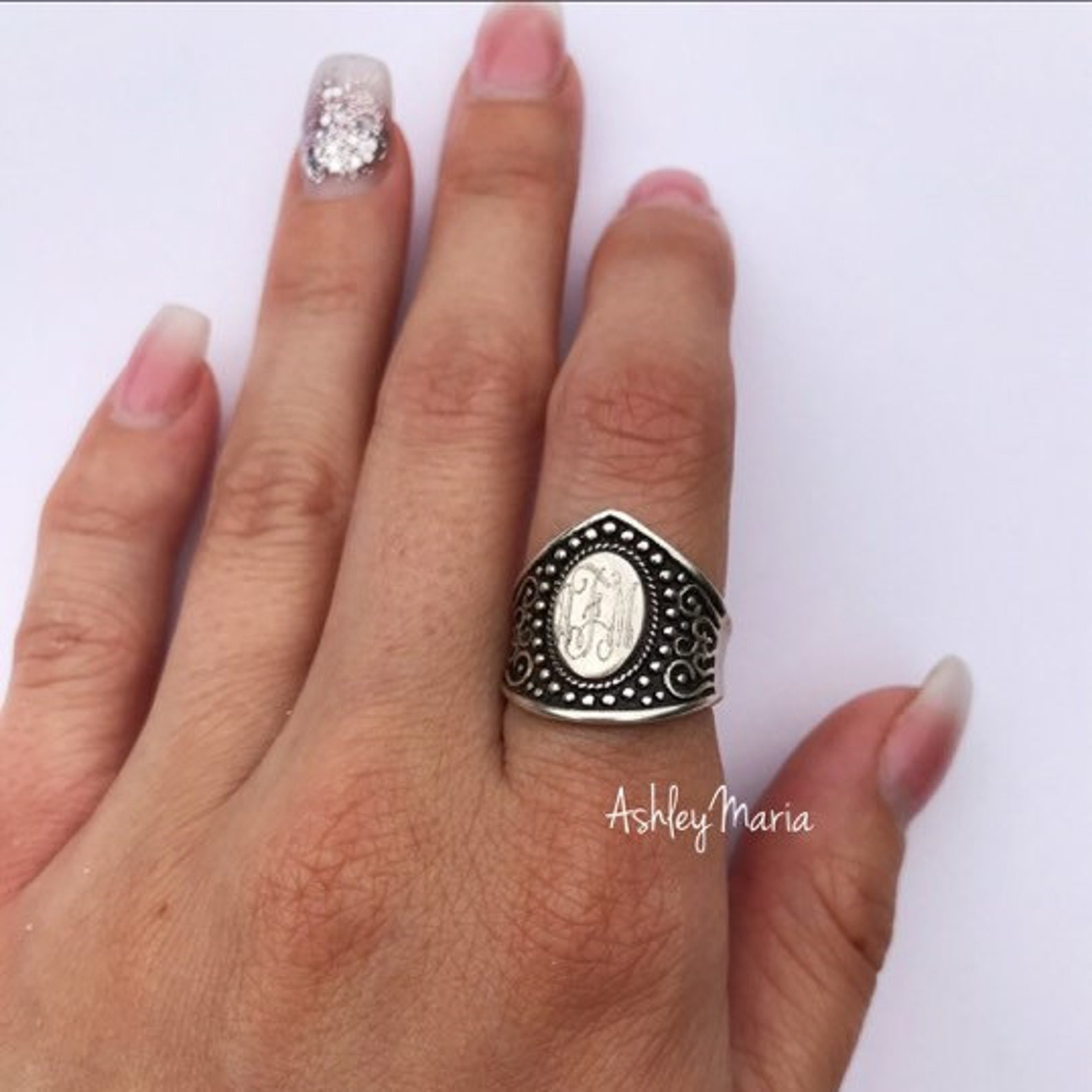 Monogram Sterling Silver Ring Monogram Ring Monogram Antique - Etsy