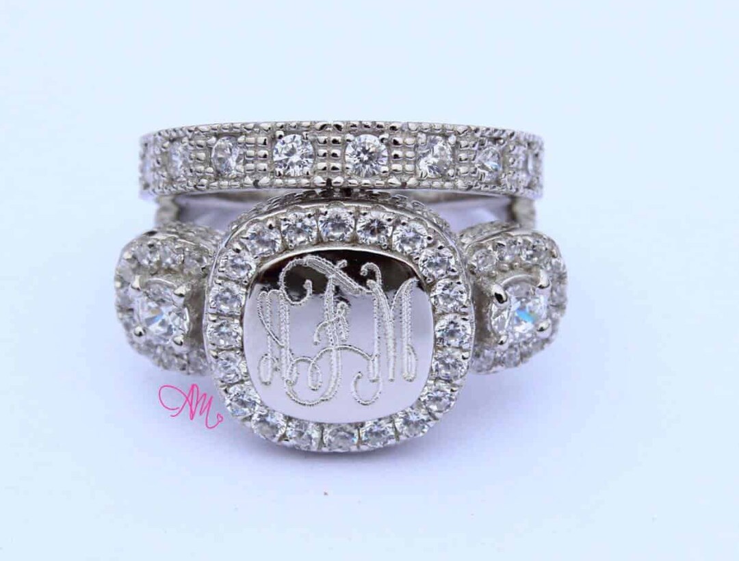 Monogram Sterling Silver Rings, Monogram Stackable Rings, Sterling ...