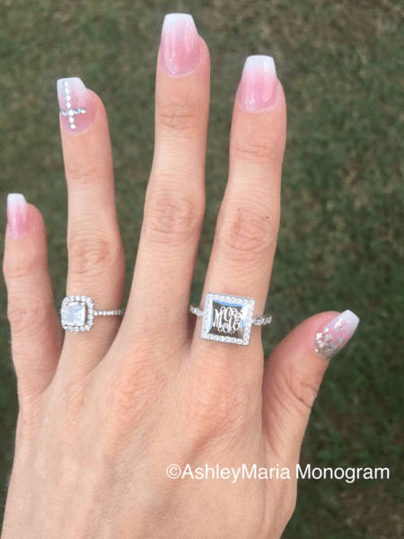 Monogram Sterling Silver Rings Monogram Rings Sterling | Etsy