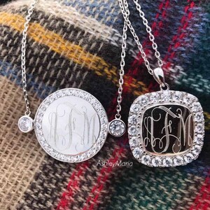 Monogram Silver Necklace Monogram Square Necklace Monogram - Etsy