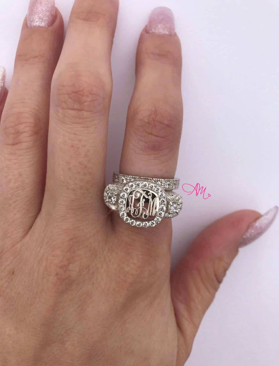 Monogram Sterling Silver Rings Monogram Stackable Rings - Etsy