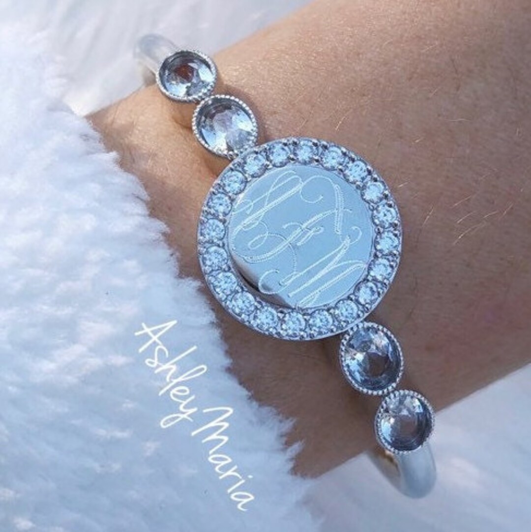 Monogram Bangle, Monogram Cz Bangle, Monogram Bracelet, Monogram Circle ...