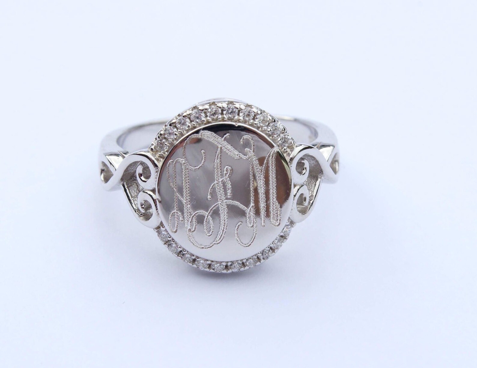 Monogram Sterling Silver Ring Monogram Ring Monogram Circle - Etsy