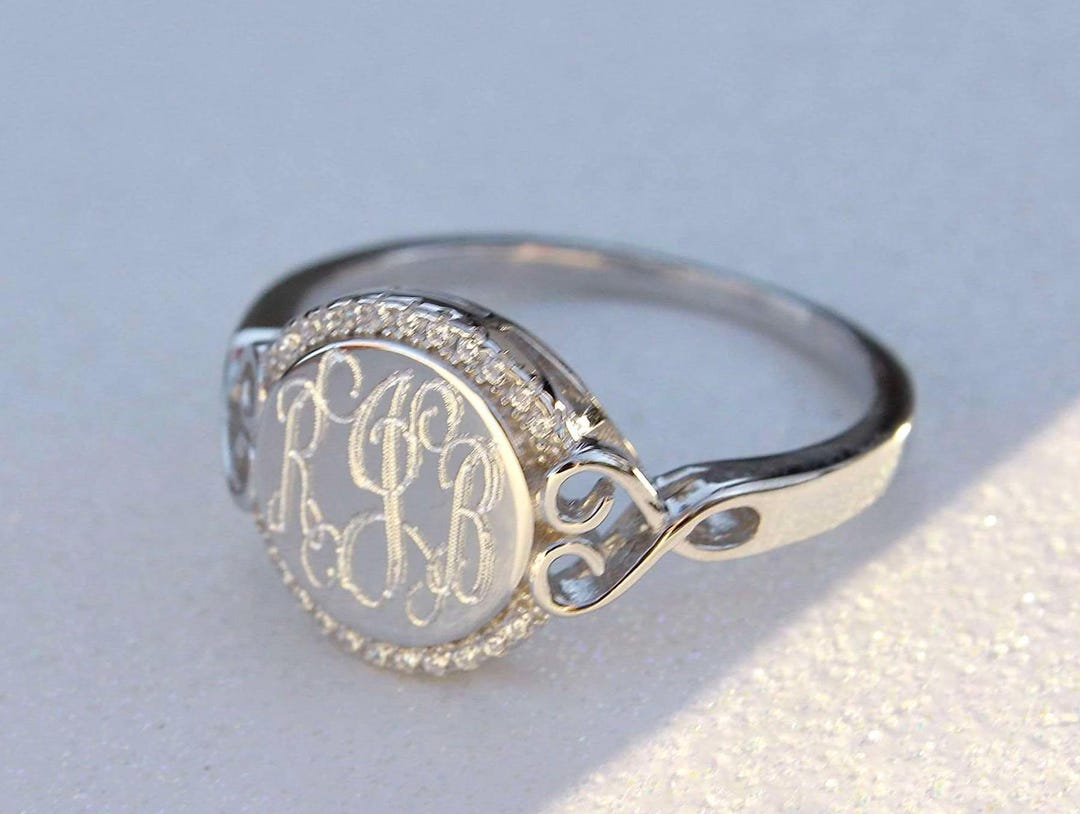 Monogram Sterling Silver Ring, Monogram Ring, Monogram Circle Ring - Etsy