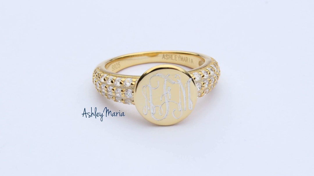 Monogram Sterling Silver Ring, Monogram Gold Ring, Monogram Circle Ring ...