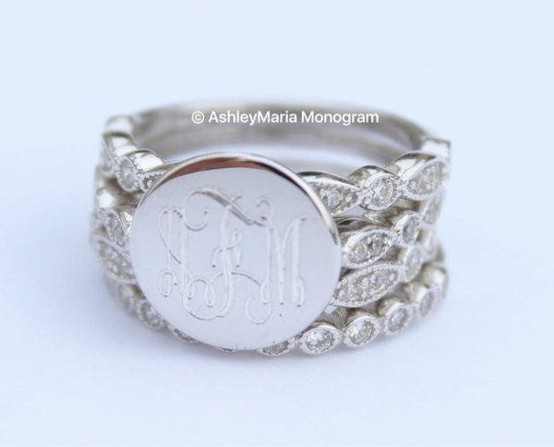 Monogram Sterling Silver Rings, Monogram Stackable Rings, Sterling ...