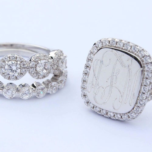 Monogram Ring Sterling Silver Stackable Ring Personalized - Etsy