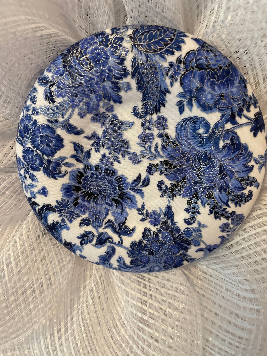 Blue Floral Wreath Center, Blue and Silver Floral Wreath Center ...