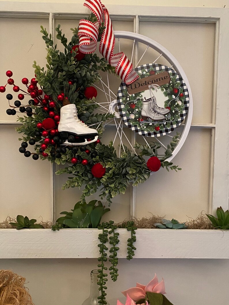 Christmas Ice Skate Wreath Christmas Ice Skate Decor Winter | Etsy