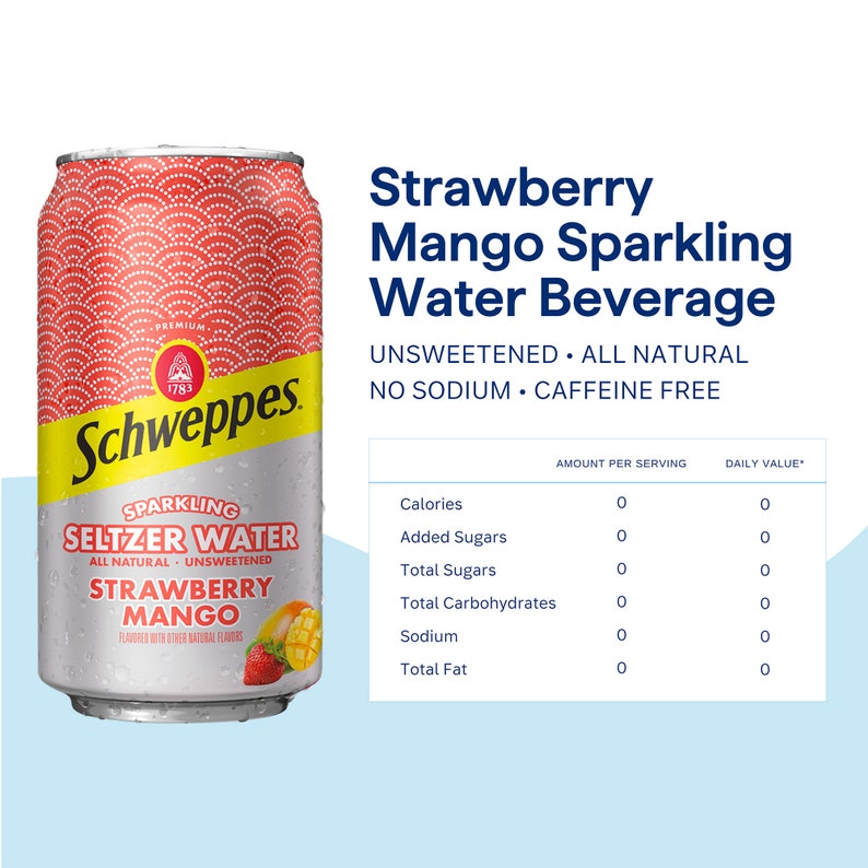 Schweppes Strawberry Mango Sparkling Seltzer Water 24 12oz - Etsy