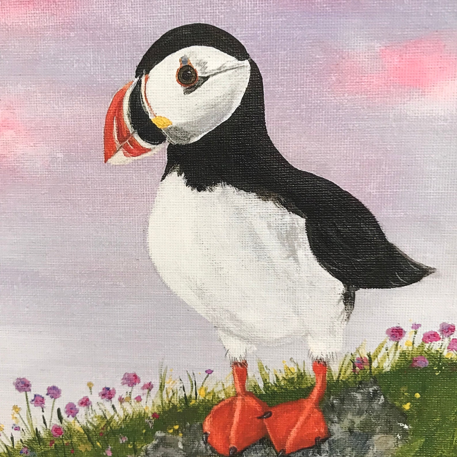 Puffin original art print in mount/mat Puffin seabird art | Etsy