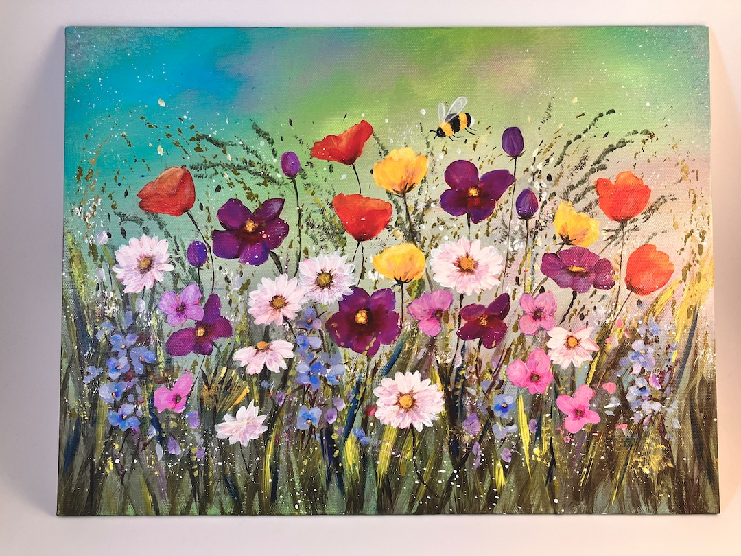 Summer Wildflowers Acrylic Painting on Canvas (12x16 Inches) - Etsy UK