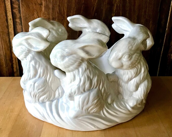 Circle of Bunny Rabbits Pottery Centerpiece Planter, Bowl, Vase - Etsy