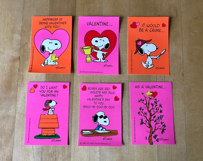 Vintage Peanuts Valentines: Snoopy & Woodstock Cards - Set of 6 - Etsy