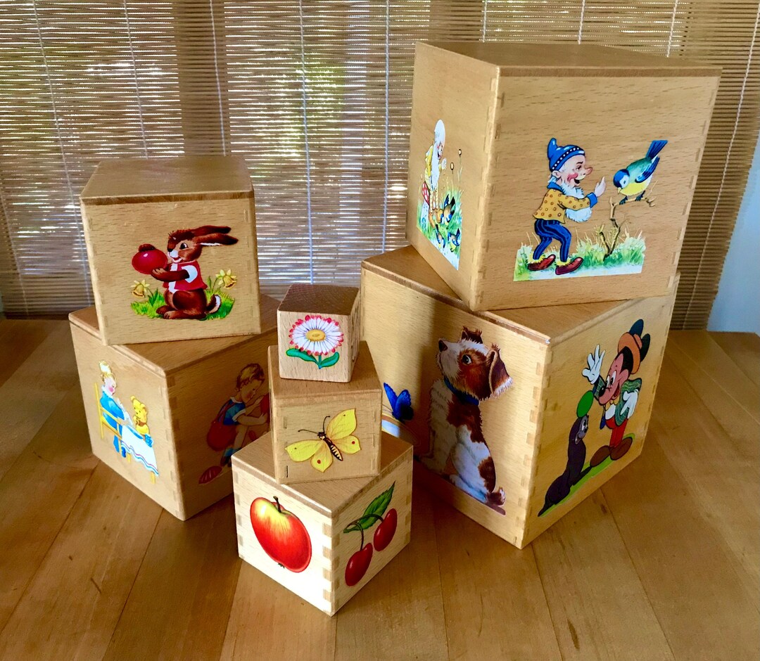 Nesting and Stacking Wooden Dove Tailed Toy Blocks With Vintage ...