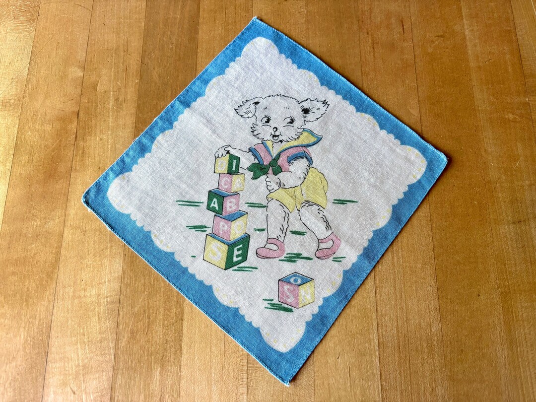 Vintage Baby Handkerchief With Puppy Dog and Blocks - Etsy
