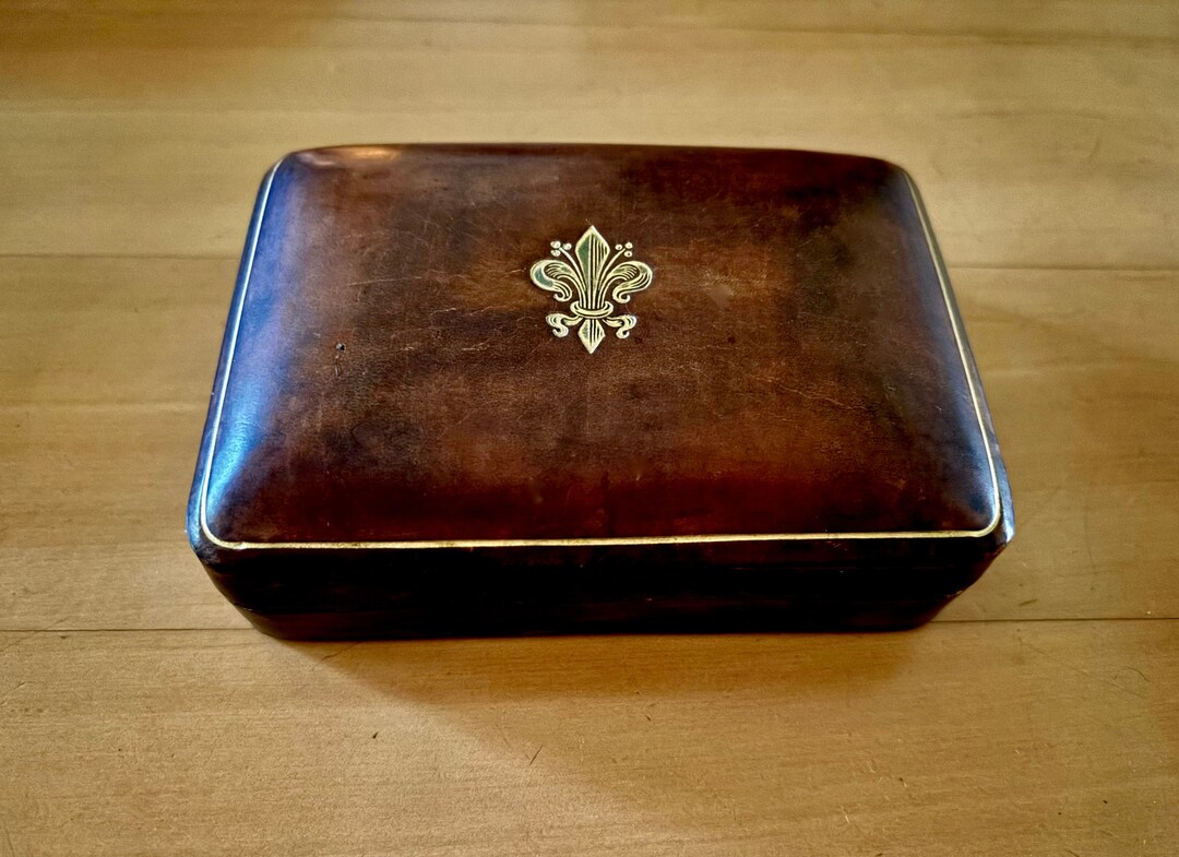 Antique Florentine Leather Box With Tooled Gold Gilt Fleur De Lis ...