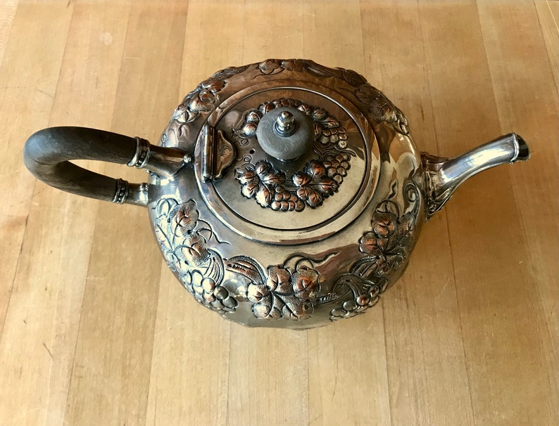 Repousse Silver & Copper Teapot: Antique Grape Vine Design - Etsy
