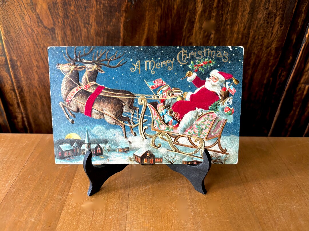 Rare Antique Christmas Embossed and Flocked Santa Postcard by P. Sander N.Y. - Etsy