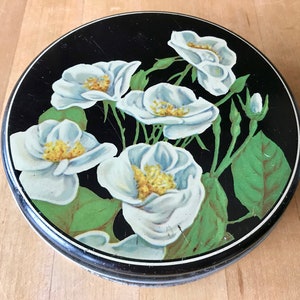 Romantic Vintage White Poppy Floral Round Tin Box / Spring Floral Tin ...