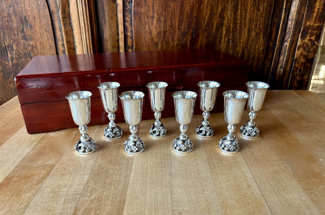 Vintage Georg Jensen Sterling Silver Cordial Goblet Set With Wooden Box ...