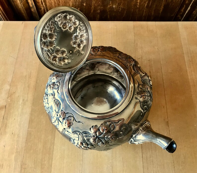 Repousse Silver & Copper Teapot: Antique Grape Vine Design - Etsy