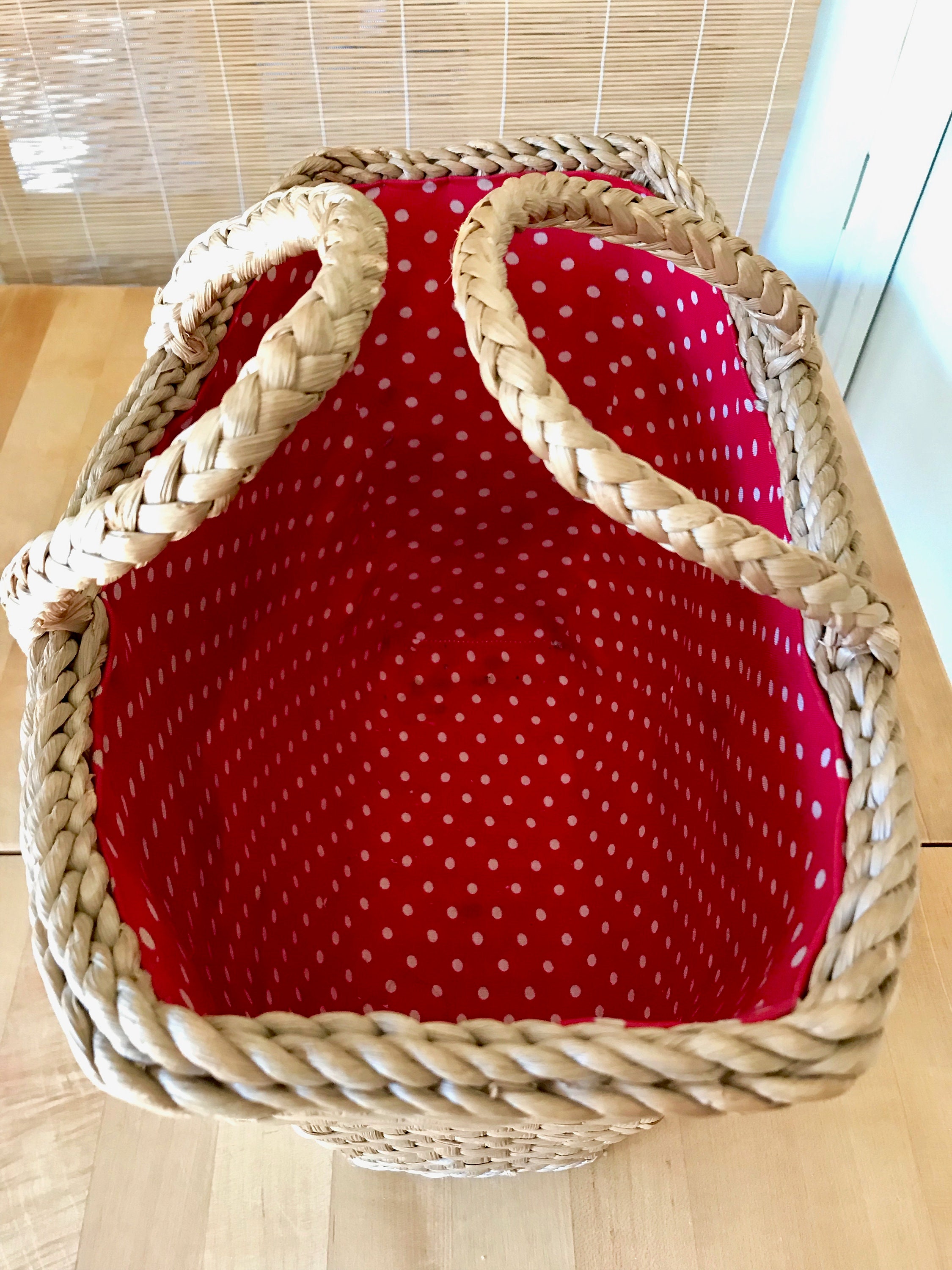 Red Polka Dot Lined Woven Straw Tote / Vintage Golden Straw | Etsy