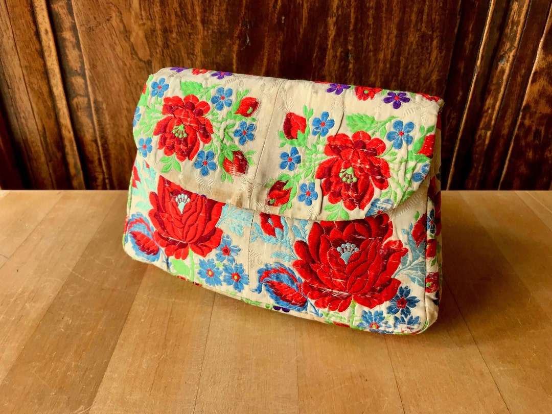 Vintage Japanese Silk Brocade Obi Fabric Clutch Evening Bag With ...