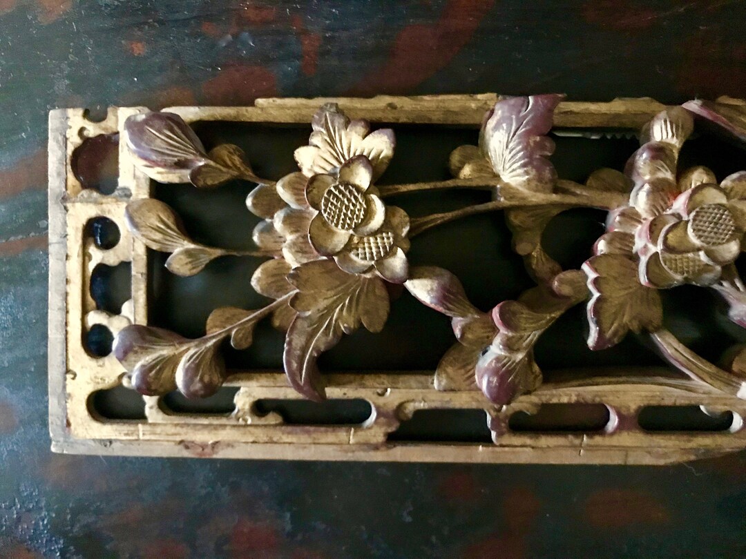 Antique Carved Wood Chinese Wall Panel: Gold Leaf Birds & Flowers - Etsy