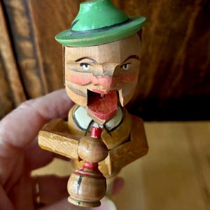 Rare Carved Wood Mechanical Bottle Stopper With Man Drinking / Antique ...