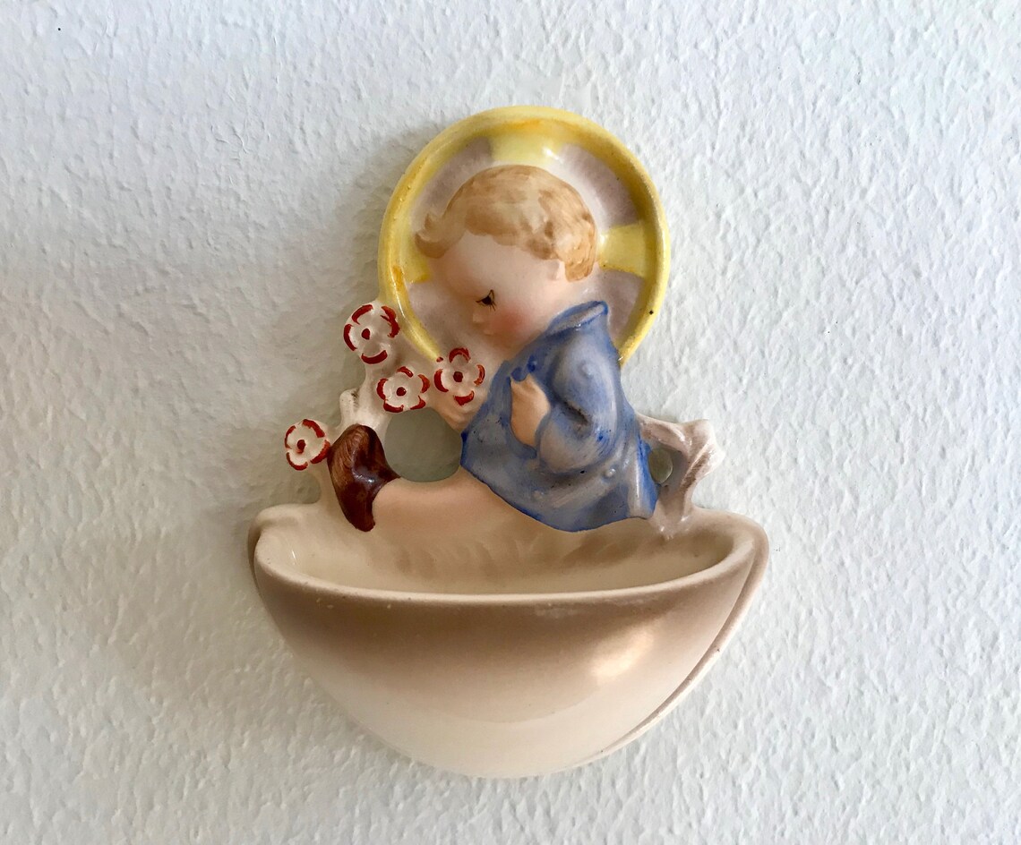 Hummel Holywater Font Wall Pocket Baby Boy With Halo and | Etsy