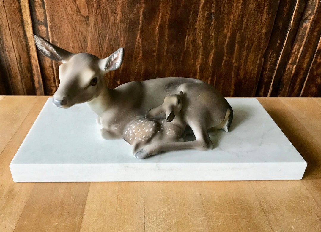 Rare Doe & Fawn Bisque Porcelain Figurine by Artist C. Martinu of Spain ...