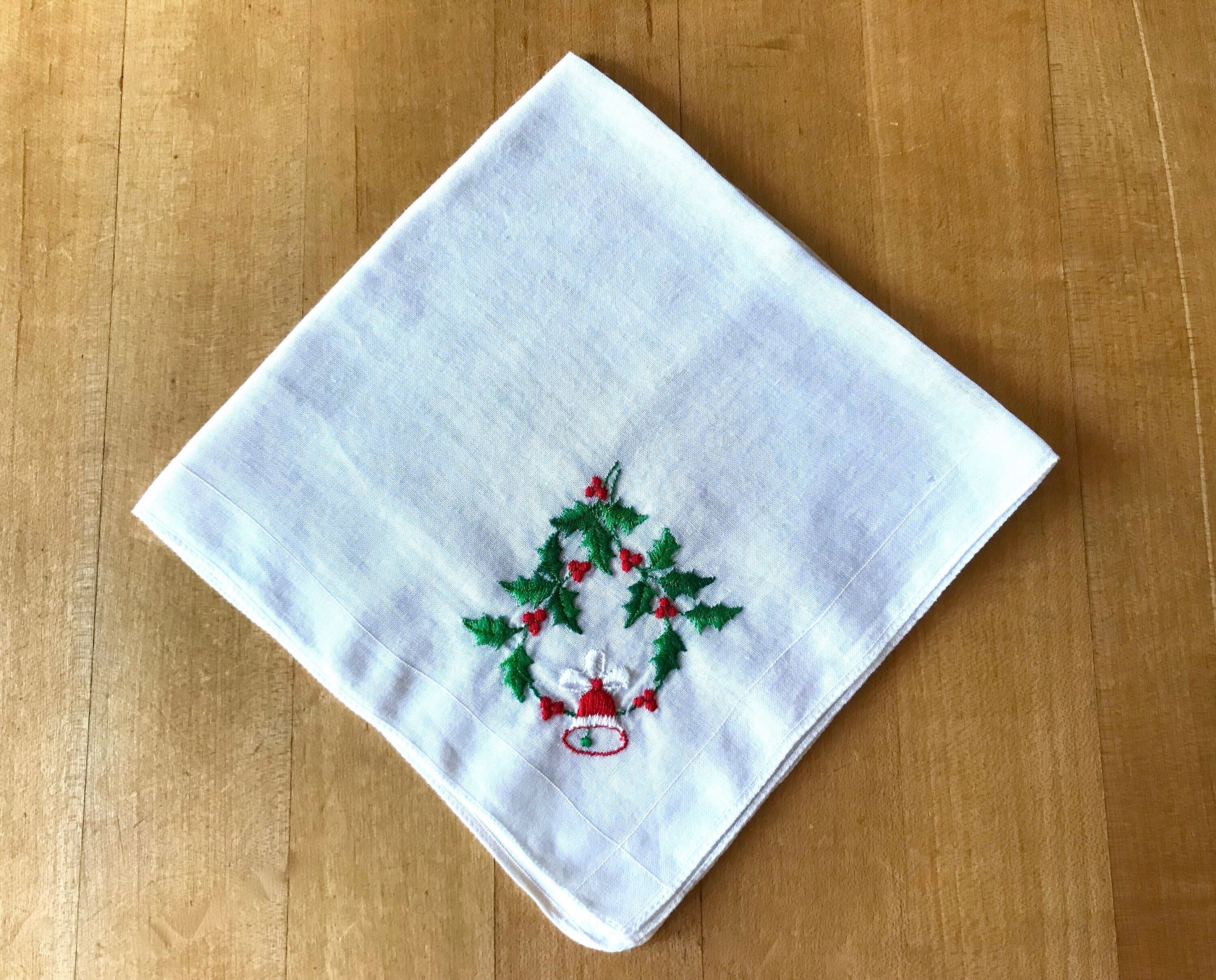 Vintage Holly and Ringing Bell Hand Embroidered Handkerchief / - Etsy