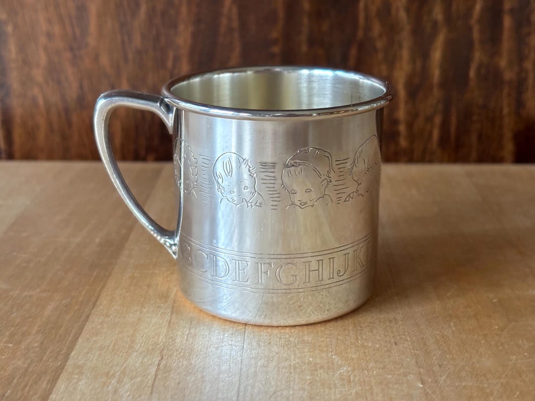 Silver Plated Baby Cup With Alphabet and Smiling Babies Engraving by ...