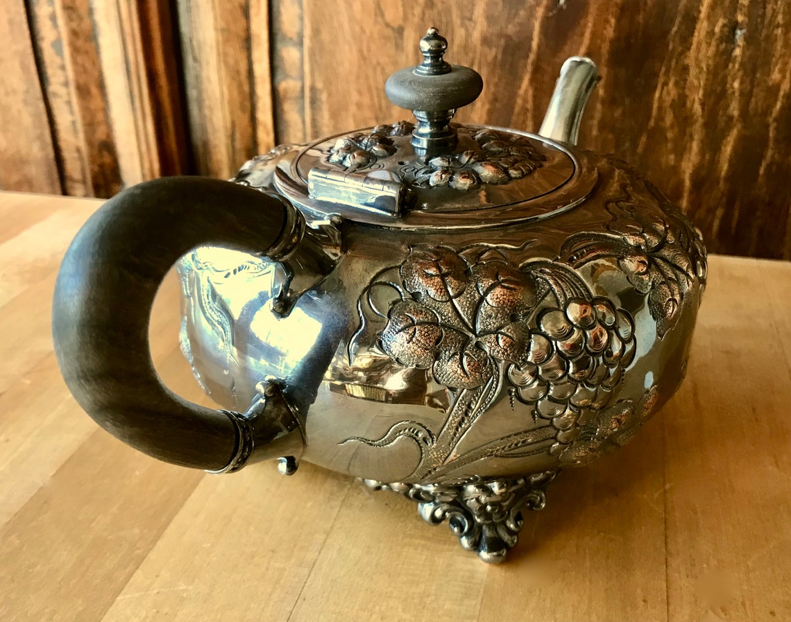 Repousse Silver & Copper Teapot: Antique Grape Vine Design - Etsy