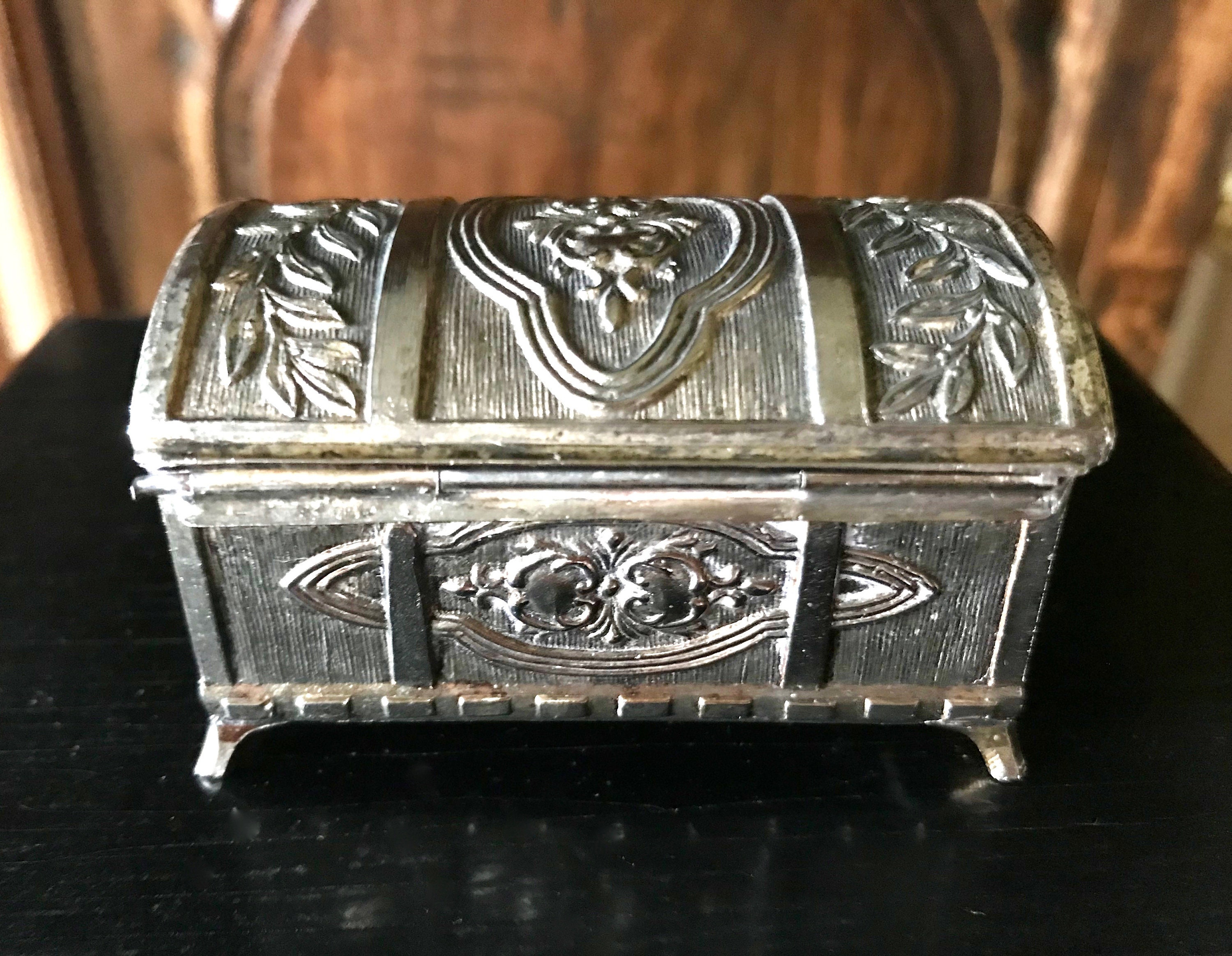 Repousse' Embossed Silvertone Small Chest Jewelry Box with | Etsy