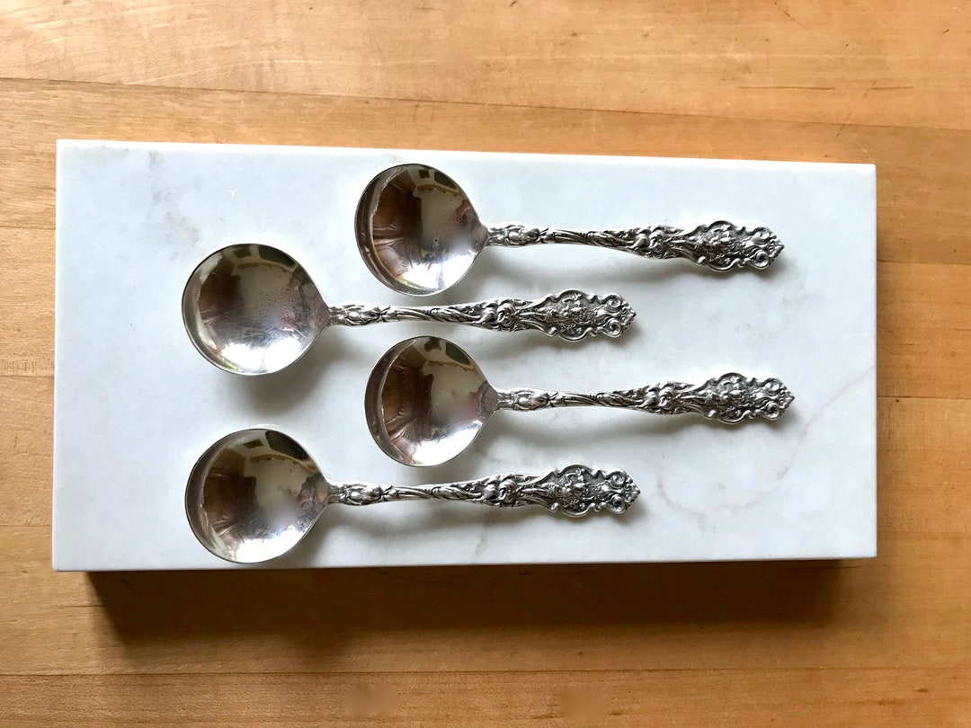 1902 Wallace Sterling Silver Irian Pattern Round Bouillon Soup Spoons ...