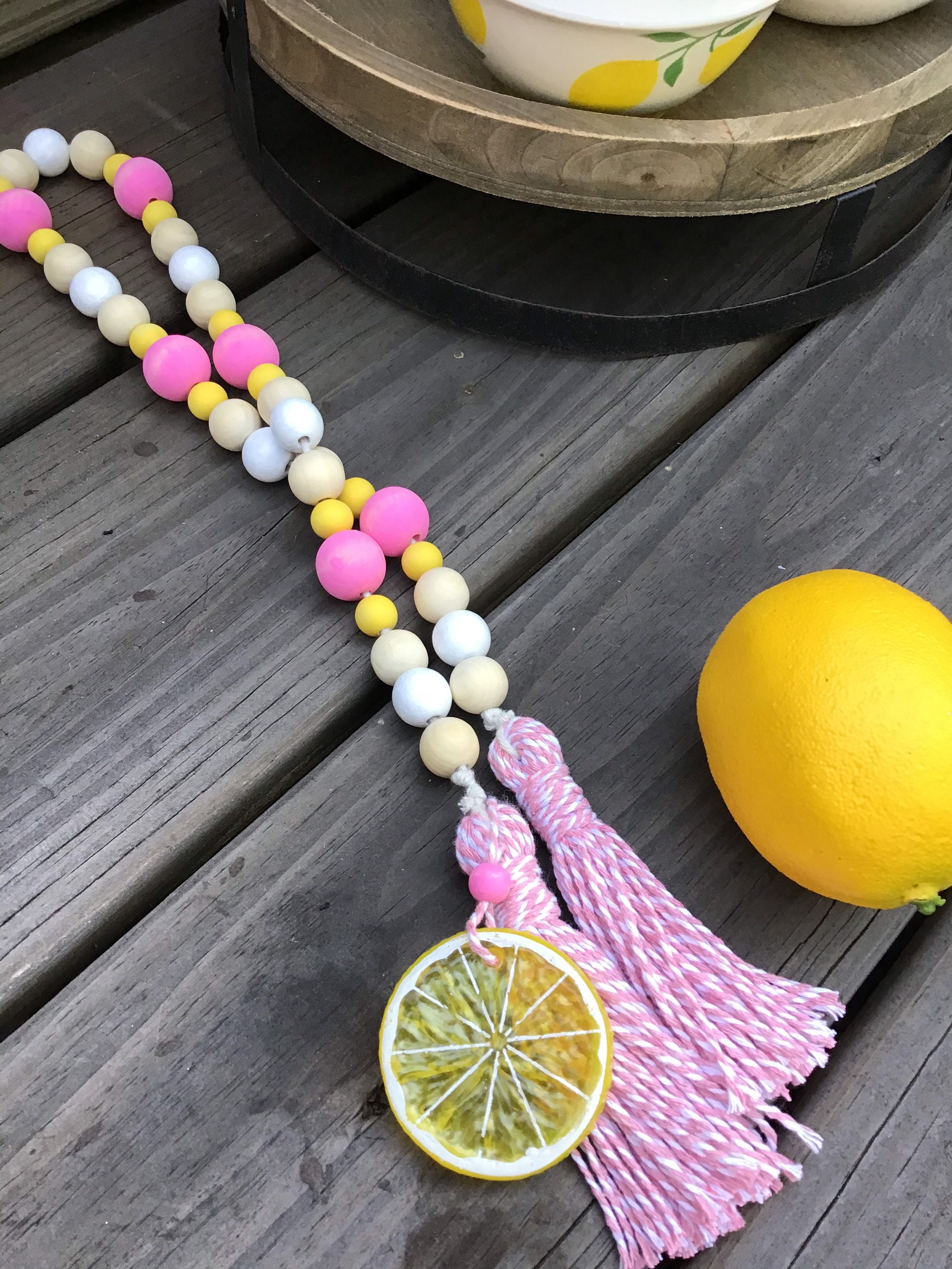 Farmhouse Lemon Bead Garland Pink Lemonade Farmhouse Bead | Etsy